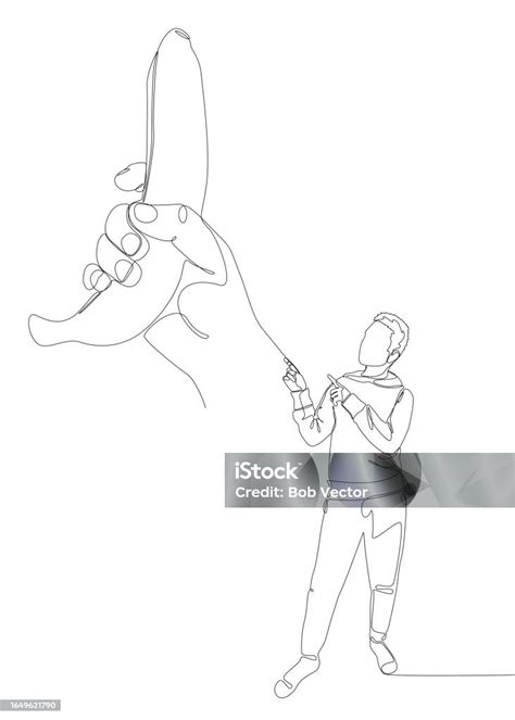 One Continuous Line Of Man Pointing With Finger At Banana Thin Line