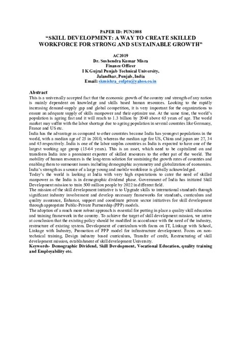 Pdf Skill Development A Way To Create Skilled Workforce For Strong