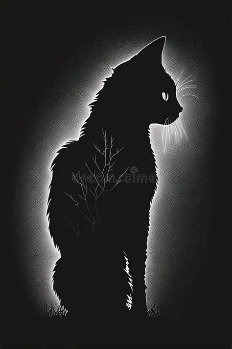 Silueta De Gato Negro Sobre Fondo Negro Hermosa Ilustraci N Ai
