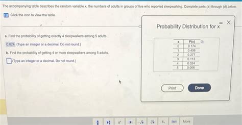 solved the accompanying table describes the random variable