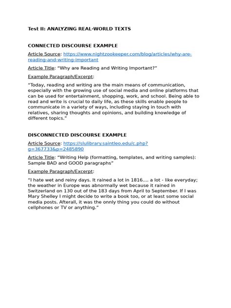 Connected And Disconnected Discourse Example Pdf