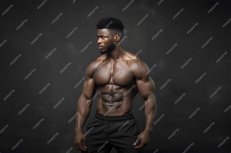 Muscular Man Posing Shirtless Against A Dark Backdrop Showcasing A