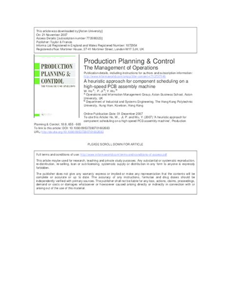 Pdf A Heuristic Approach For Component Scheduling On A High Speed Pcb Assembly Machine