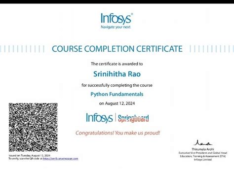 Learned Python Basics With Infosys Spring Board Avirineni Srinihitha Rao Posted On The Topic