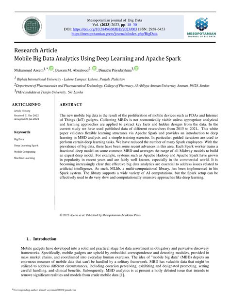 Pdf Mobile Big Data Analytics Using Deep Learning And Apache Spark