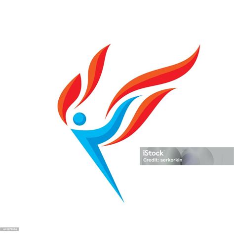 화재 불꽃벡터 로고 템플릿 개념 삽화와 인간의 문자를 추상화 합니다 빨간 날개 기호입니다 로고에 대한 스톡 벡터 아트 및 기타