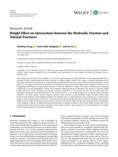 Pdf Height Effect On Interactions Between The Hydraulic Fracture And