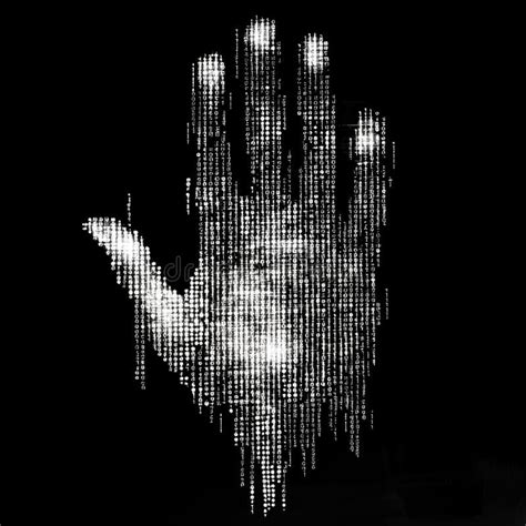 Handprint With White Matrix Code Symbols On Black Background Matrix Hand Print Stock