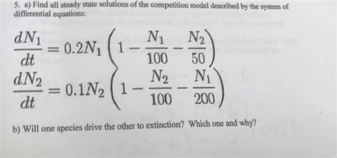 Solved 5 A Find All Steady State Solutions Of The