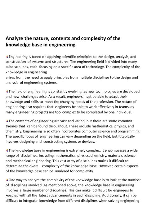 Analyze The Nature Contents And Complexity Of The Knowledge Base In Engineering Analyze The