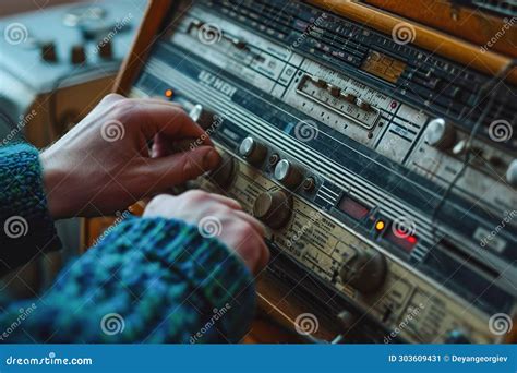 A Person Adjusting The Knobs On An Analog Radio Stock Illustration