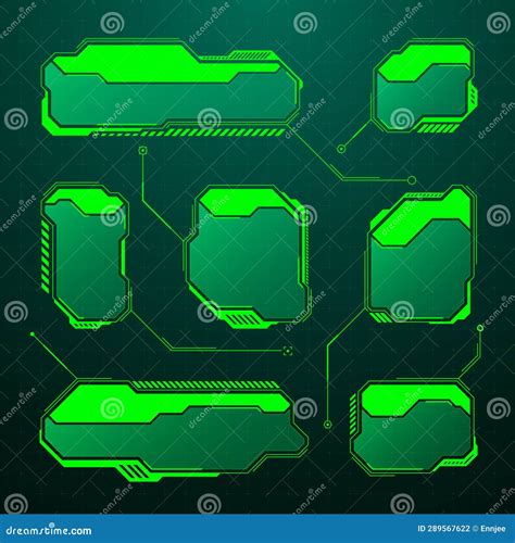 Green Futuristic Hud Ui Elements Sci Fi User Interface Text Boxes Callouts Stock Vector