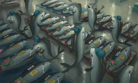 Tensen Dotted Line Original Highres Bell Blue Hat Crying Fins Fish Frown Hat Holding