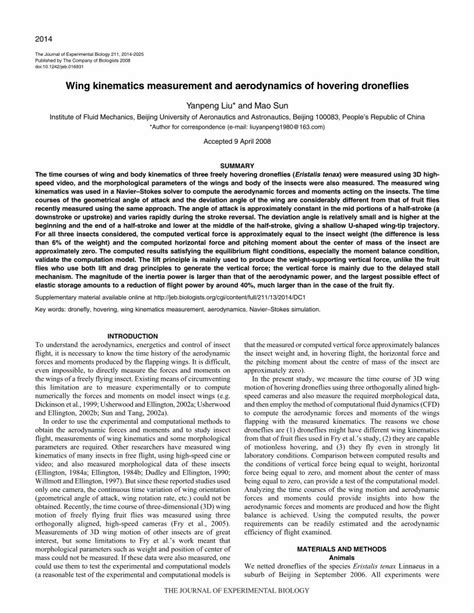 Pdf Wing Kinematics Measurement And Aerodynamics Of Hovering