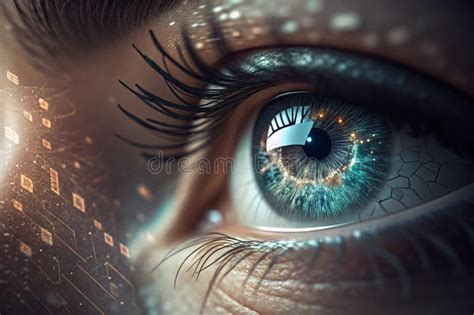 Closeup Of A Human Eye With Digital Data Reflection Generated By Ai