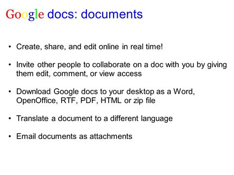 Google Docs Jenny Smiley Google Docs Overview What Can You Create In Google Docs O Documents O