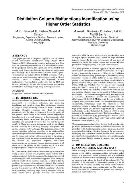 pdf distillation column malfunctions identification using higher