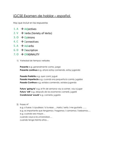 Igcse Spanish Speaking Questions Exam Practice Bank Teaching Resources