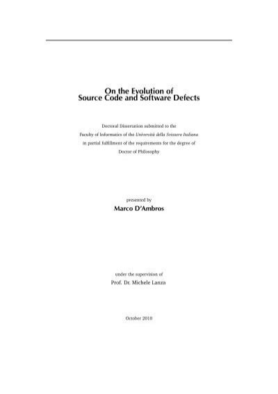 On The Evolution Of Source Code And Software Defects Faculty Of