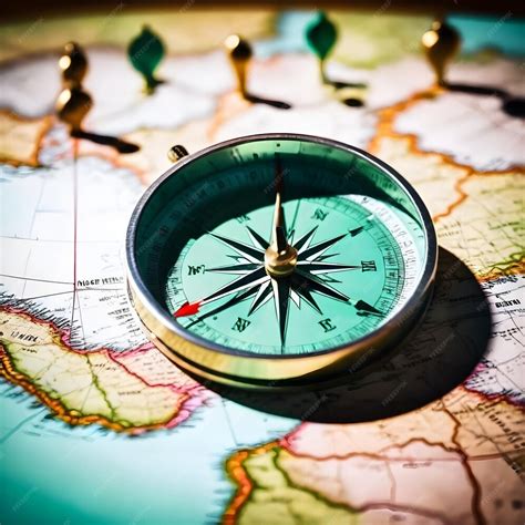 Global Navigation Exploration And Mapping Adventure With Magnetic Compass Premium Ai Generated