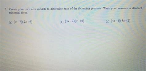 solved 2 create your own area models to determine each of