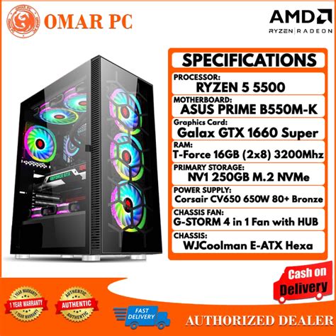 Gaming System Unit Desktop Ryzen 5 5500 Asus Prime B550m K 2x8gb