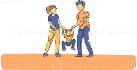 One Single Line Drawing Of Young Mom Dad Holding Their Son Together