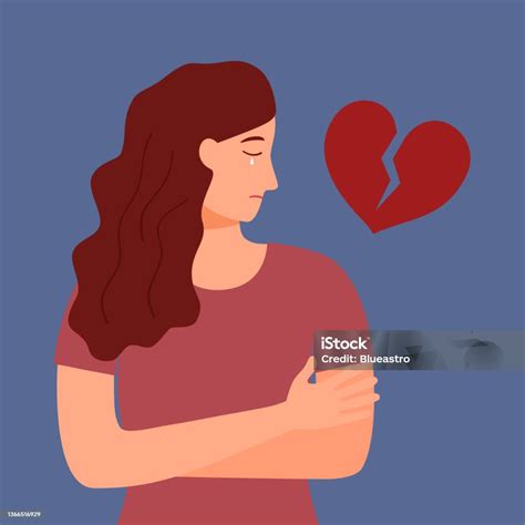 깨진 심장 개념 벡터 일러스트 슬픈 우는 여자 와 비탄 조각 슬픔과 고통스러운 마음 고독 개념에 대한 스톡 벡터 아트 및 기타 이미지 고독 개념 고독 부정적인 감정