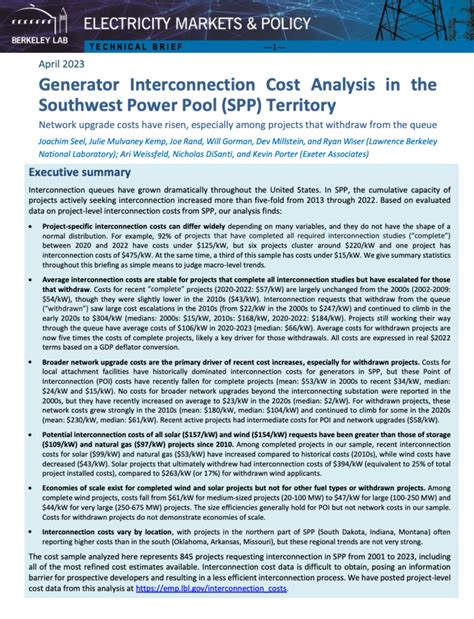 Generator Interconnection Cost Analysis In The Southwest Power Pool