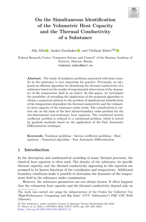 Pdf On The Simultaneous Identification Of The Volumetric Heat