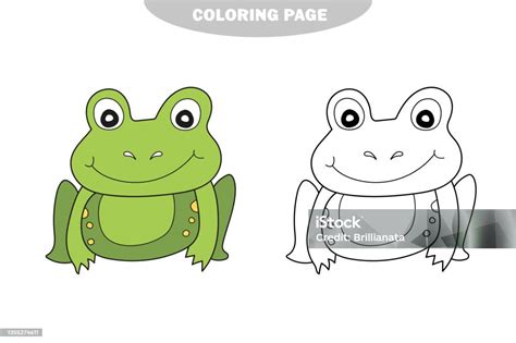 간단한 색칠 페이지 벡터 일러스트 귀여운 개구리 흰색으로 분리 개구리에 대한 스톡 벡터 아트 및 기타 이미지 개구리 교육