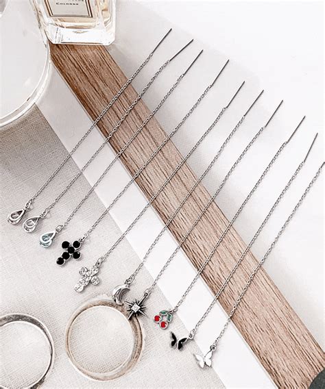 우아함up ️써지컬스틸 귀여운 미니 도형 체인 드롭 귀걸이 에이블리