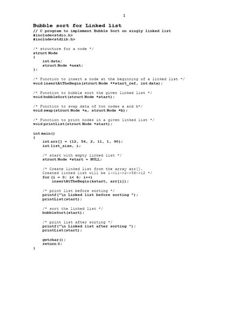 02 Bubble Sort For Linked List Pdf Computer Programming