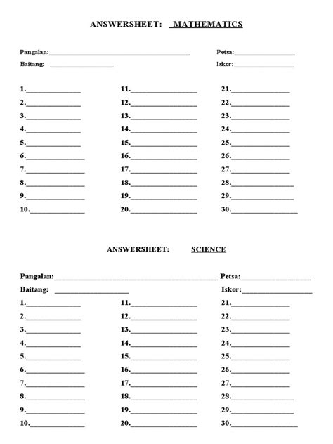 Answersheet Pdf