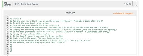 Solved LAB ACTIVITY 3 8 1 String Data Types 10 20 Main Py Chegg