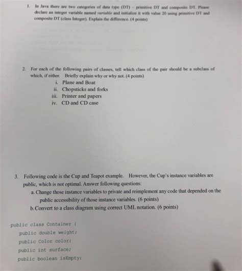Solved 1 In Java There Are Two Categories Of Data Type Dd
