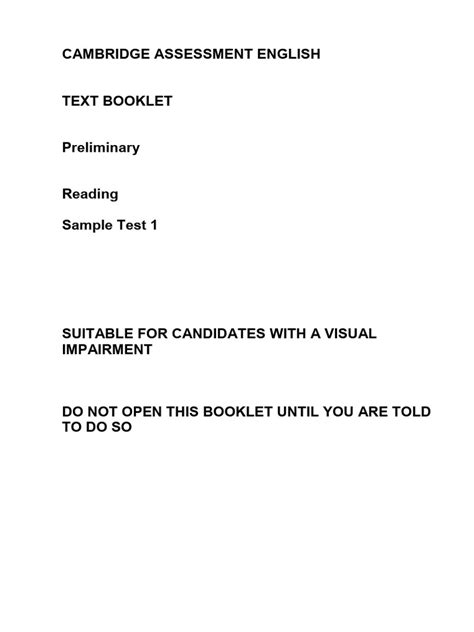 Preliminary Reading Sample Test Mlp Text Booklet Pdf