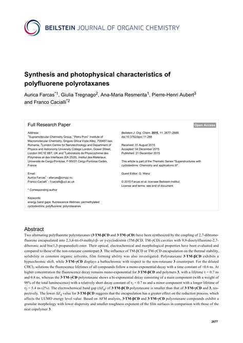 Pdf Synthesis And Photophysical Characteristics Of Polyfluorene Polyrotaxanes