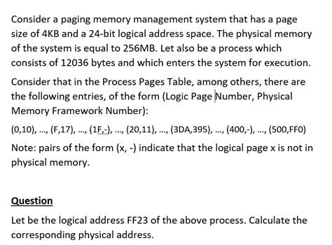 Solved Consider A Paging Memory Management System That Has A Chegg