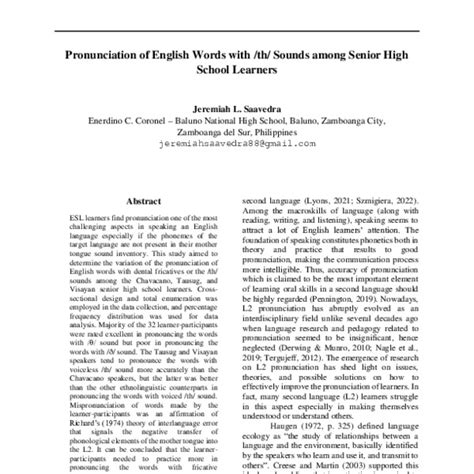 Pronunciation Of English Words With Th Sounds Among Senior High