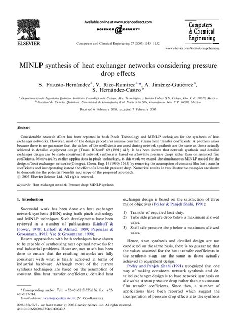 (PDF) MINLP synthesis of heat exchanger networks considering pressure ...