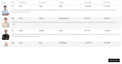 Row Template Devextreme Data Grid Codesandbox