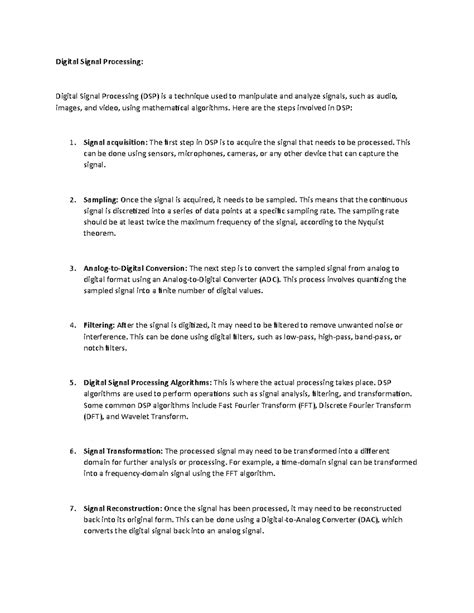 Digital Signal Processing Digital Signal Processing Digital Signal Processing Dsp Is A