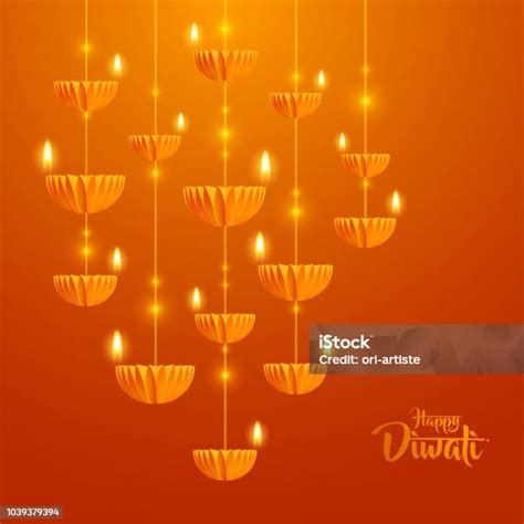 해피 디 왈 리입니다 종이 그래픽 Diya 손전등의 걸기 인도 빛의 축제입니다 디야 램프에 대한 스톡 벡터 아트 및 기타 이미지 디야 램프 디왈리 디자인 Istock