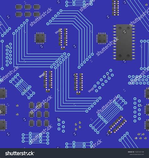 Microchip Seamless Pattern Background Blue Illustration Stock