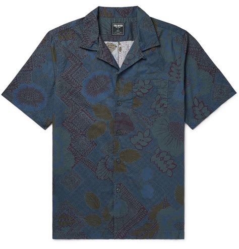 Todd Snyder Slim Fit Camp Collar Printed Cotton Shirt Navy Todd Snyder
