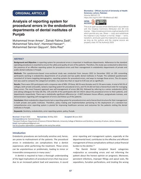 pdf analysis of reporting system for procedural errors in the endodontics departments of
