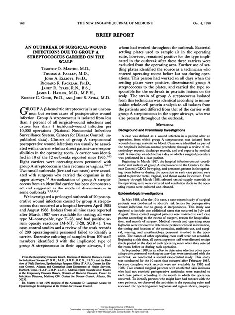 Pdf An Outbreak Of Surgical Wound Infections Due To Group A