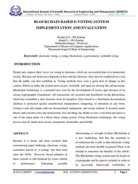 blockchain based e voting system implementation and evaluation pdf