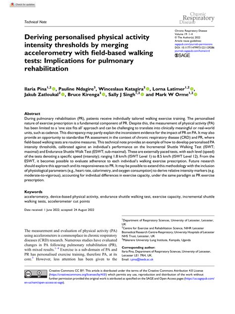 Pdf Deriving Personalised Physical Activity Intensity Thresholds By